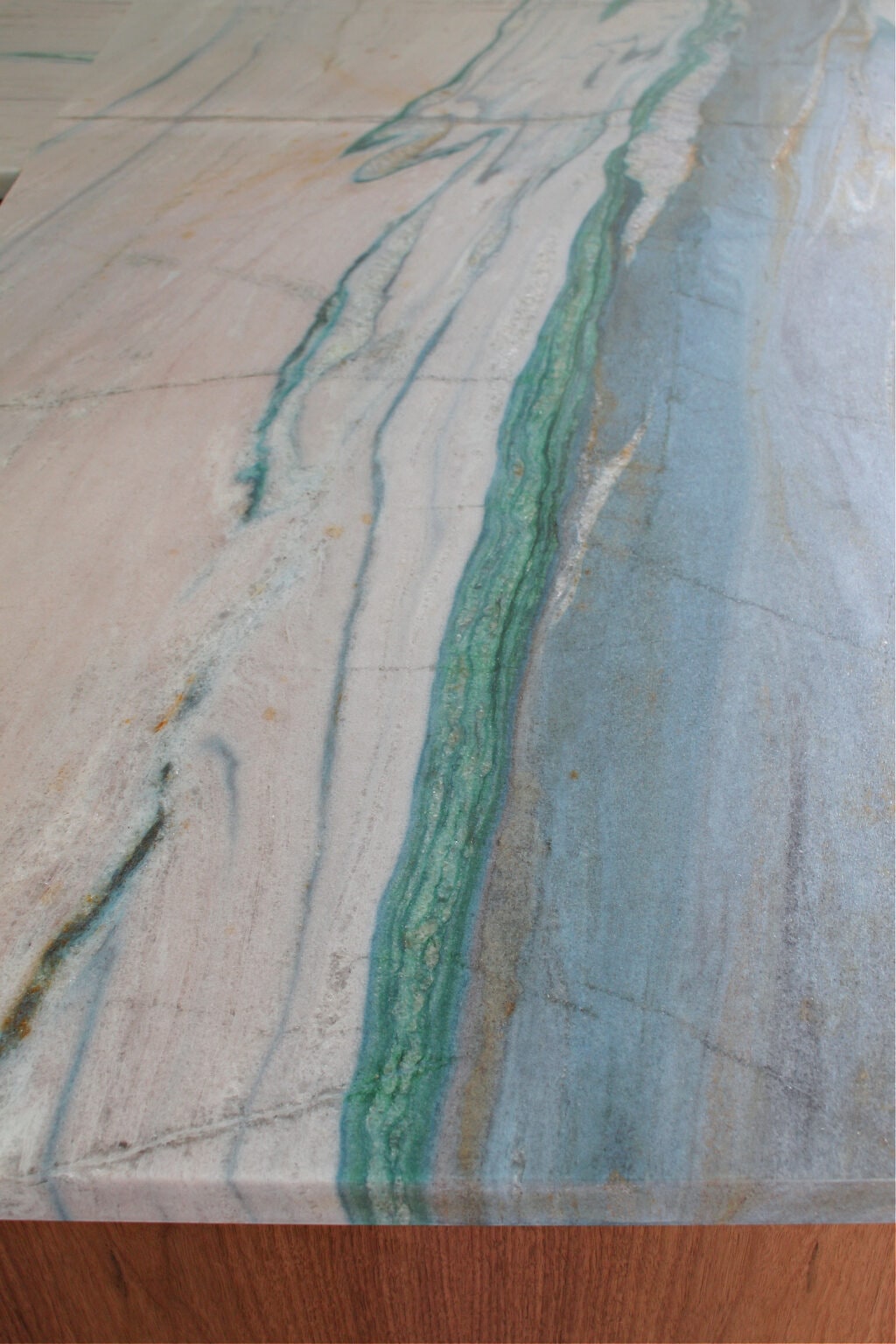 Teal Quartzite Counters Finally Installed | Dans le Lakehouse
