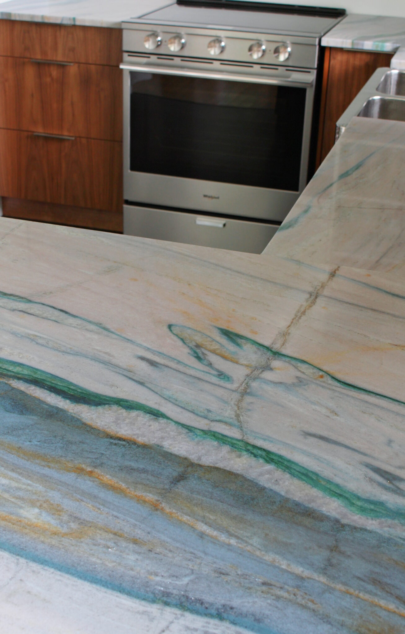 Teal Quartzite Counters Finally Installed | Dans le Lakehouse